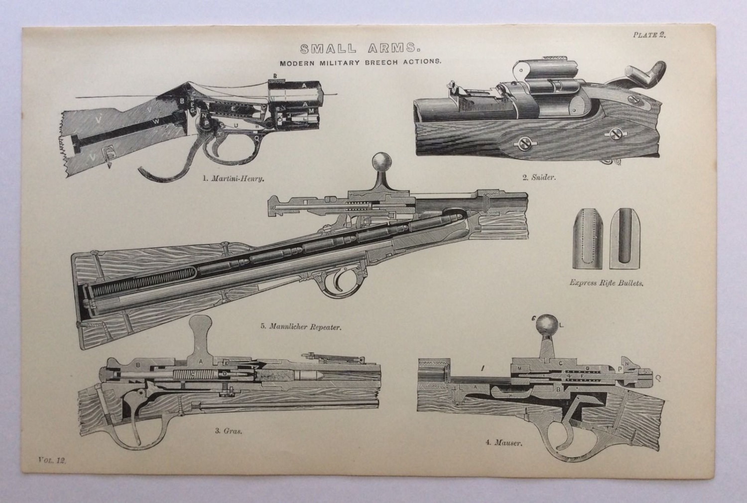 Original Antique Print Engraving 1890 Gun Barrel Ammunition Rifle ...