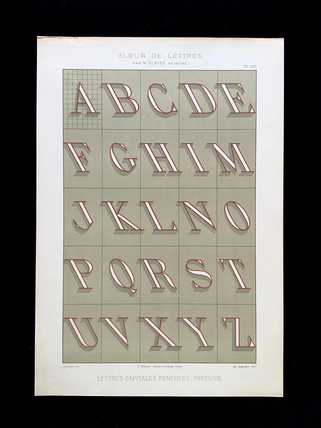 Rare 1900 TYPOGRAPHY ALPHABET Chromolithograph Antique Print Folio ...