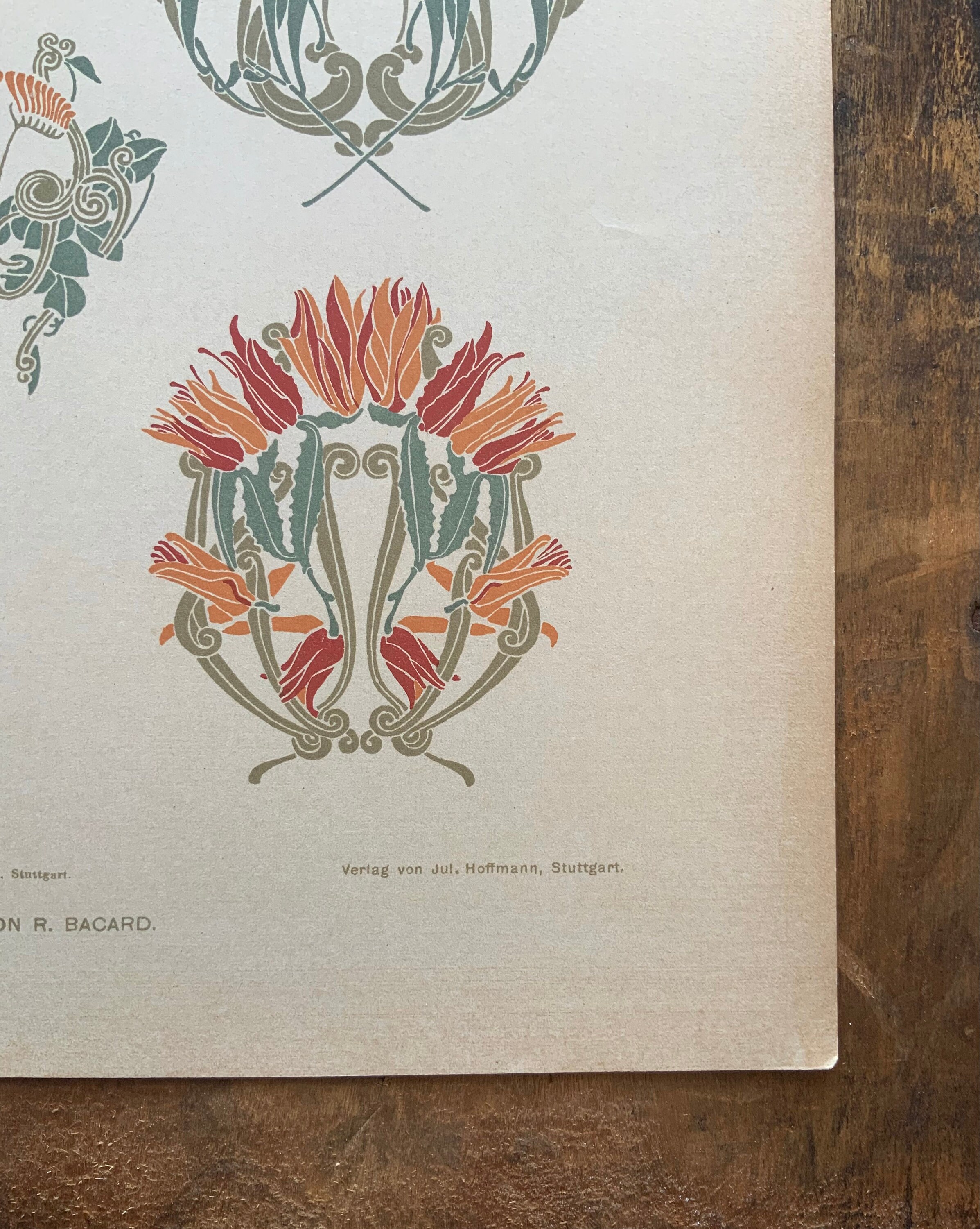 Antique 1907 JUGENDSTIL Ornamental Flower Bouquet Lithograph German ...