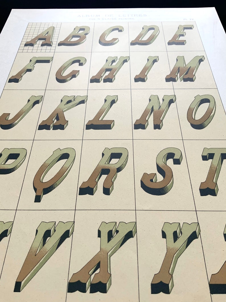 Rare 1900 TYPOGRAPHY ALPHABET Chromolithograph Antique Print Folio ...