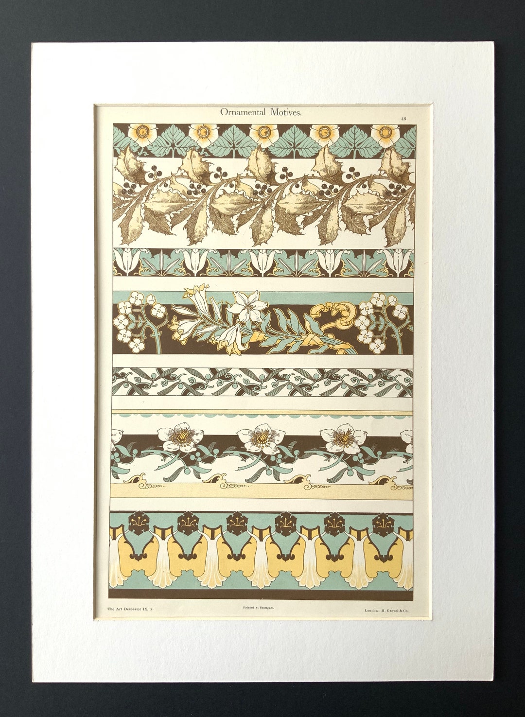 Antique Print 1890s Floral Lithograph Bookplate Ornamental Motif ART ...
