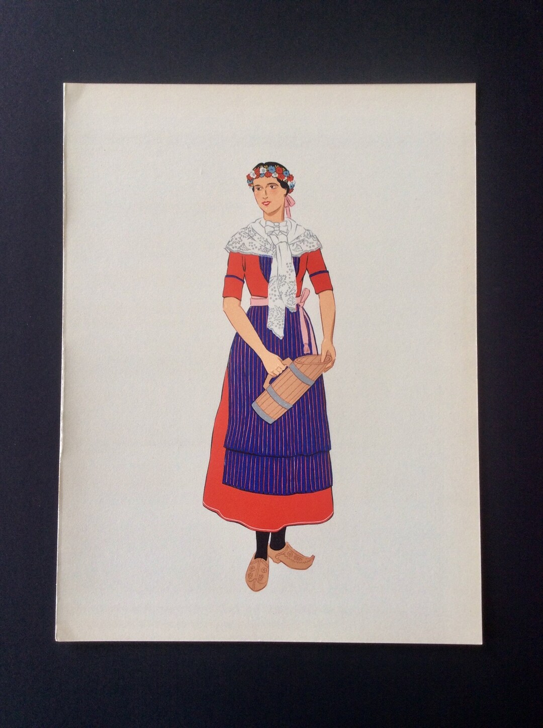 Vintage 1930s Pochoir FRENCH Fashion Print Illustration BASQUE Woman ...