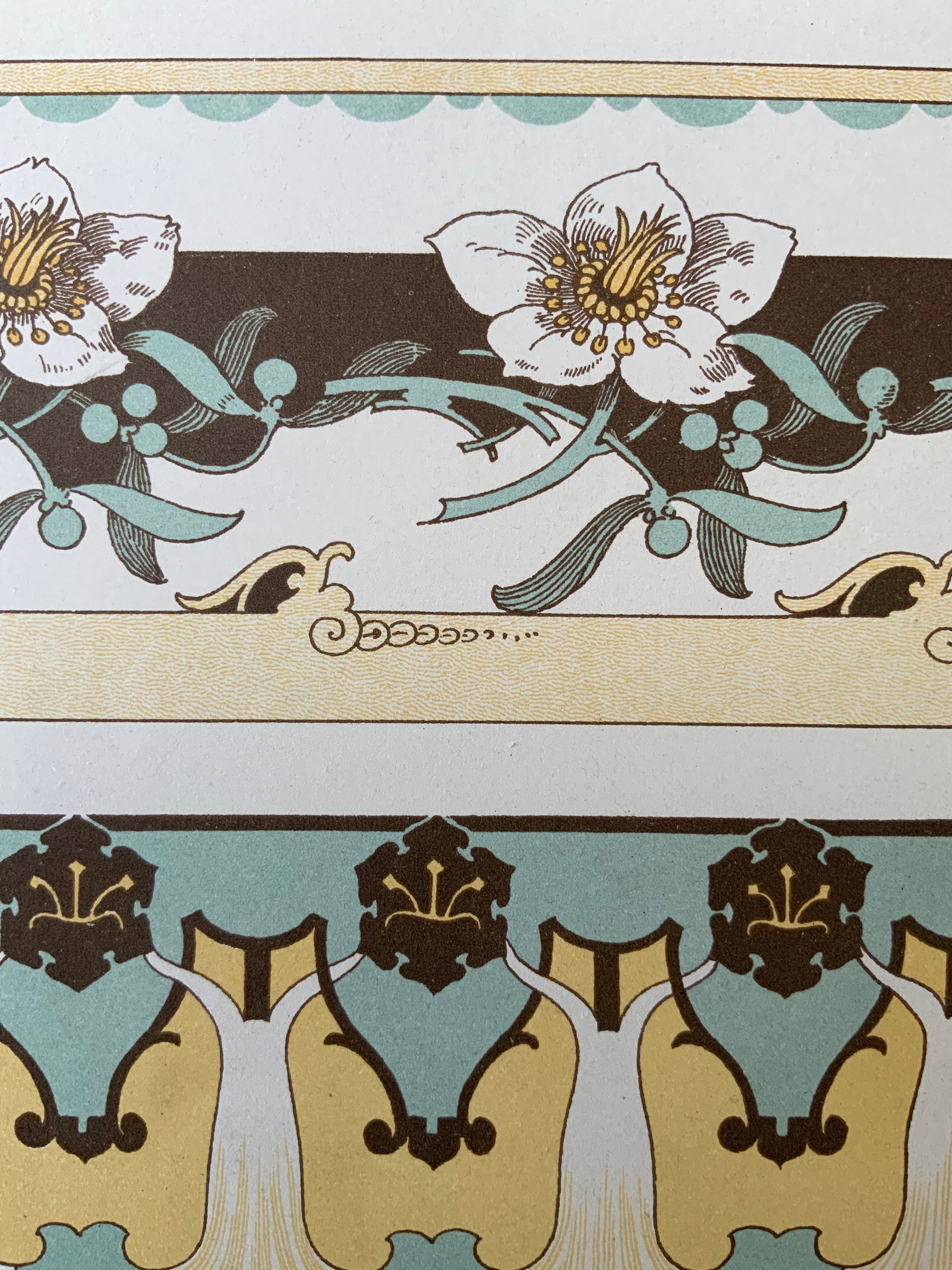 Antique Print 1890s Floral Lithograph Bookplate Ornamental Motif ART ...