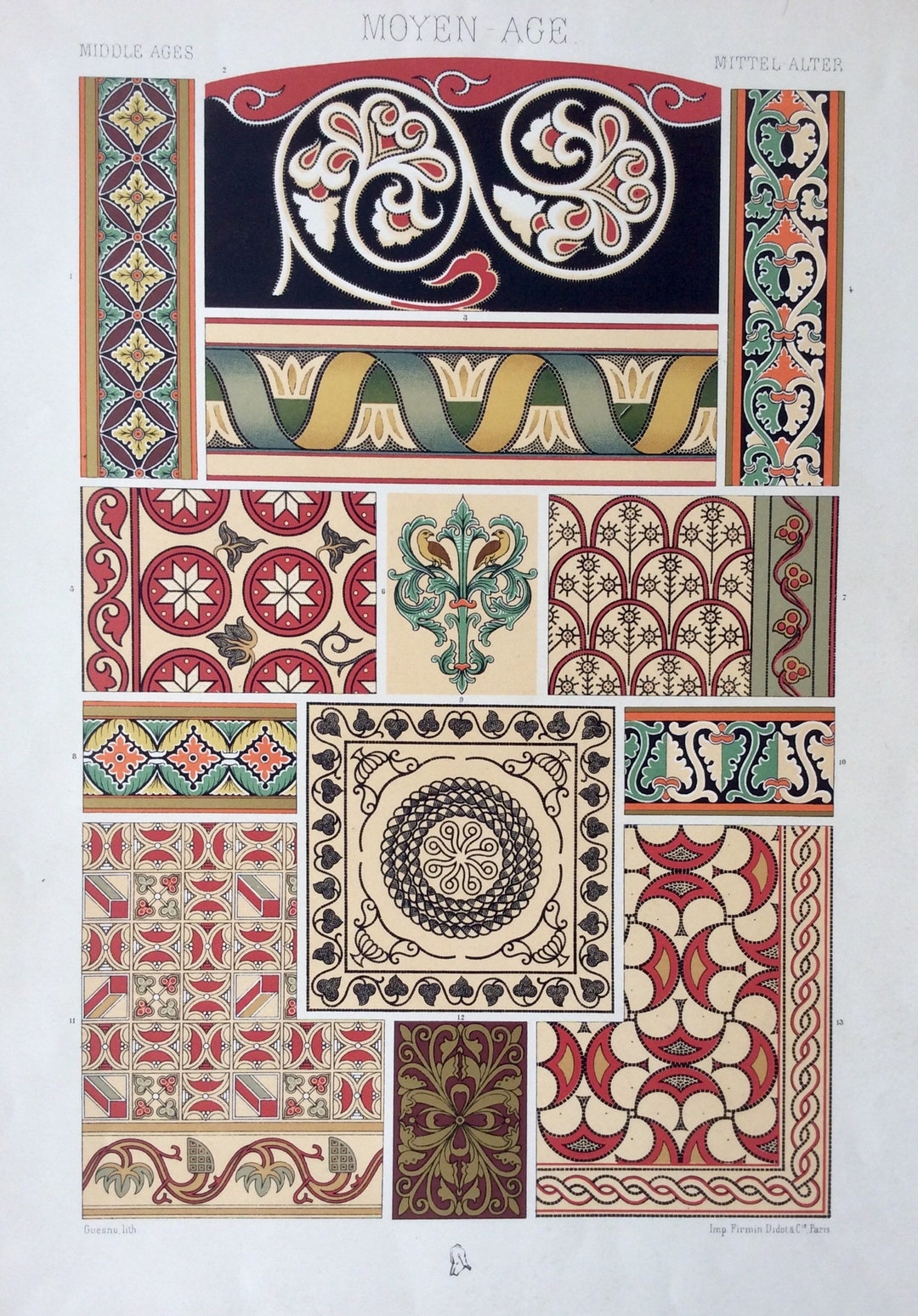 1885 L’ornement Polychrome Decorative Antique Chromolithograph Middle ...