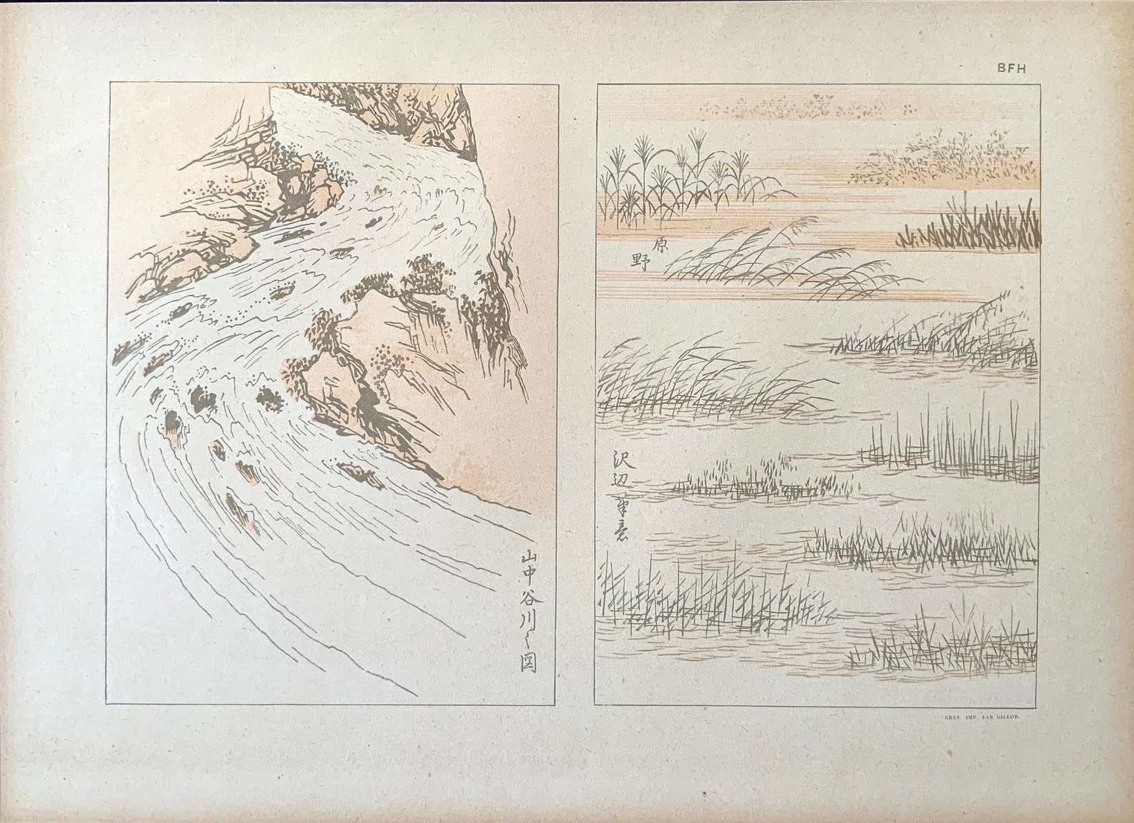 Rare Artistic Japan Lithograph 1889 Japanese Art Two Sketches by Keisai ...
