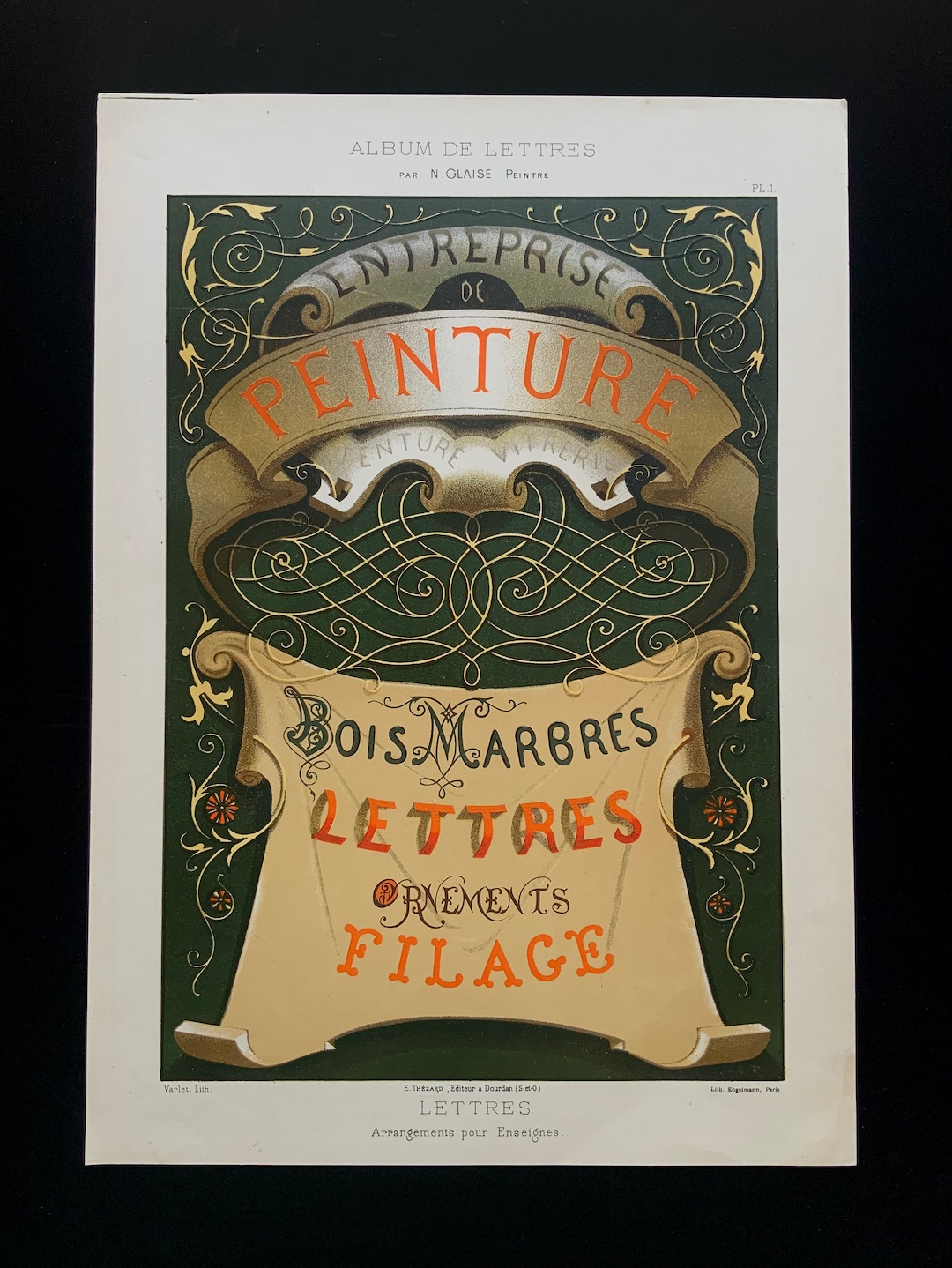 Rare 1900 TYPOGRAPHY ALPHABET Chromolithograph Antique Print Folio ...