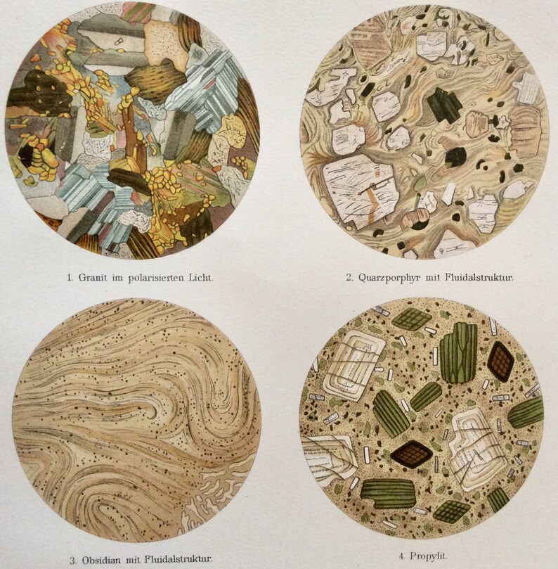 Antique 1890s German Print Minerals Rocks Crystals Microscope Image ...