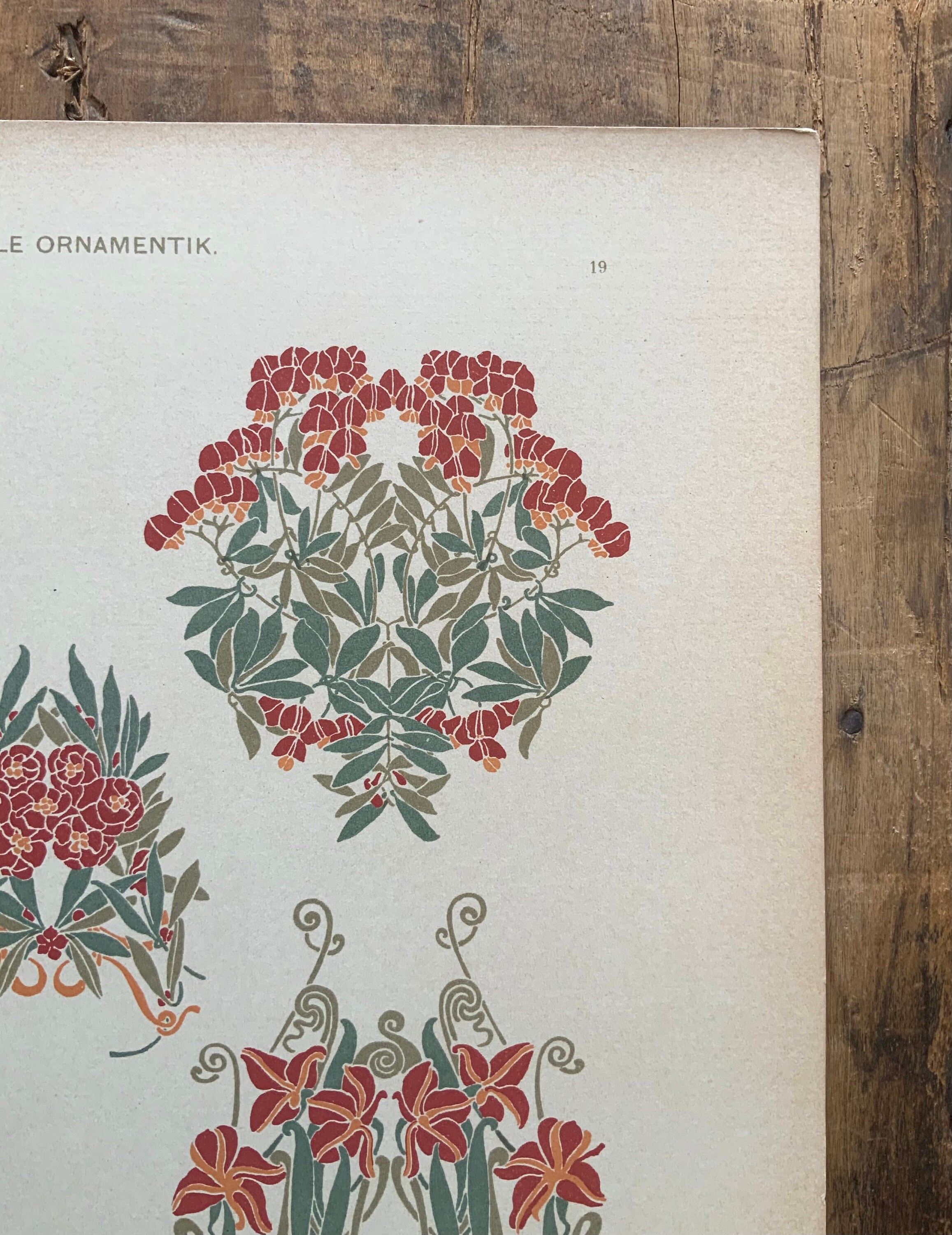 Antique 1907 JUGENDSTIL Ornamental Flower Bouquet Lithograph German ...