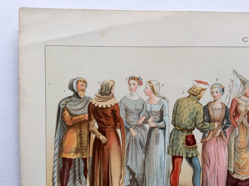 Antique Print Chromolithograph 1890 COSTUME FASHION Rare Bookplate ...