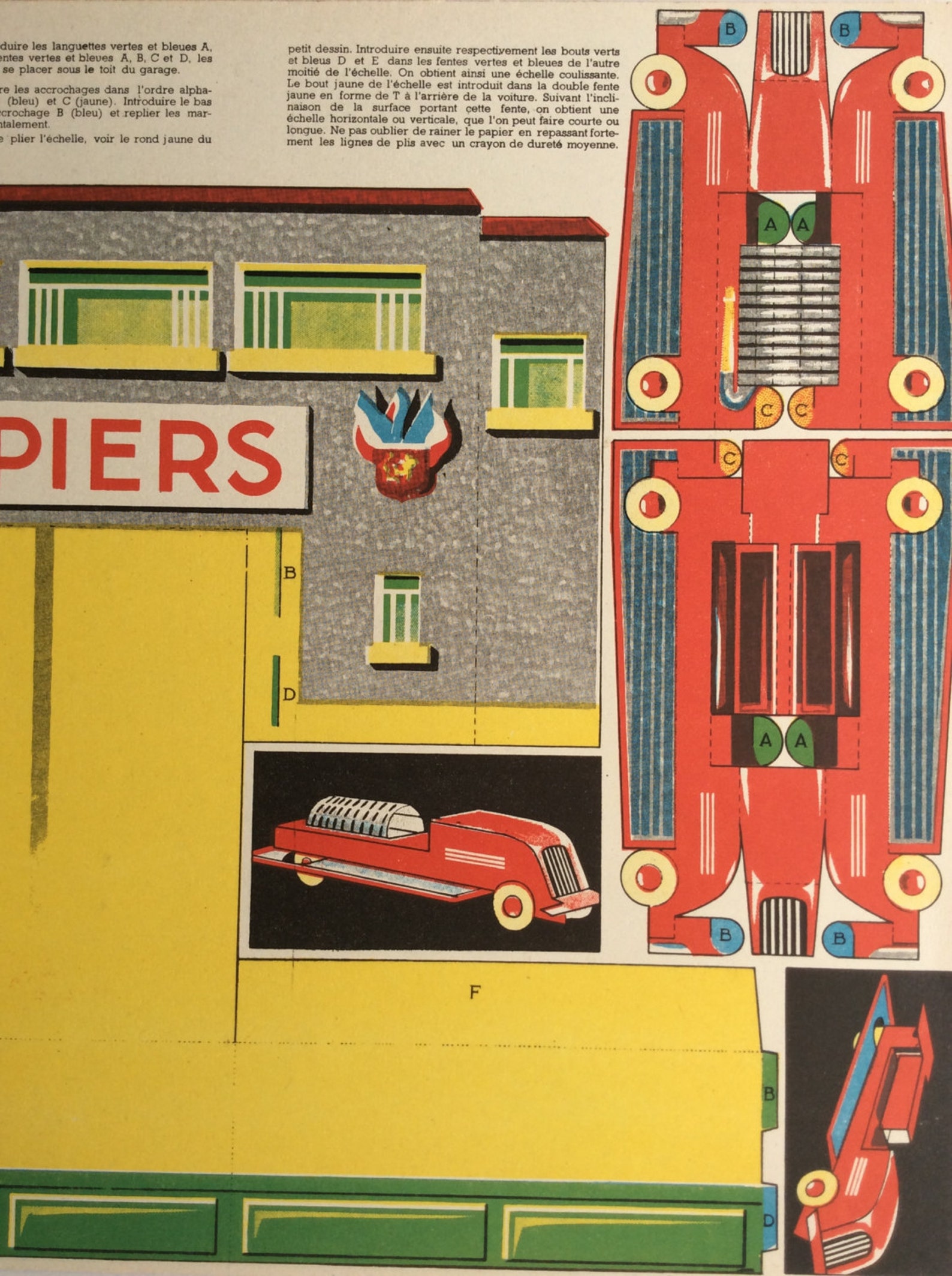 Vintage 1930s French CUT OUT Paper Model FIRE Station Fire Engine Card ...