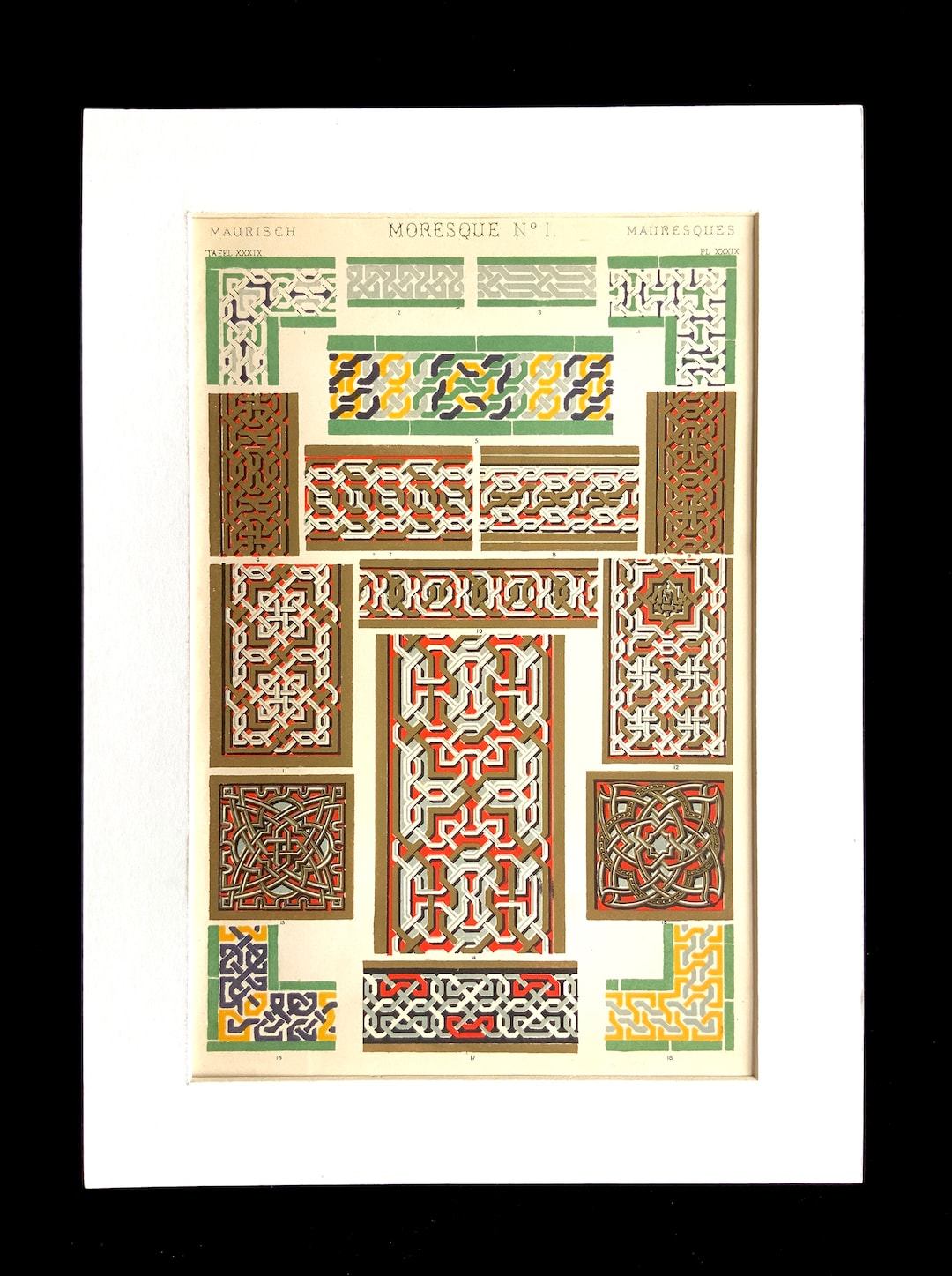 Antique Print 1856 MOORISH DECORATIVE Art Chromolithograph Bookplate ...