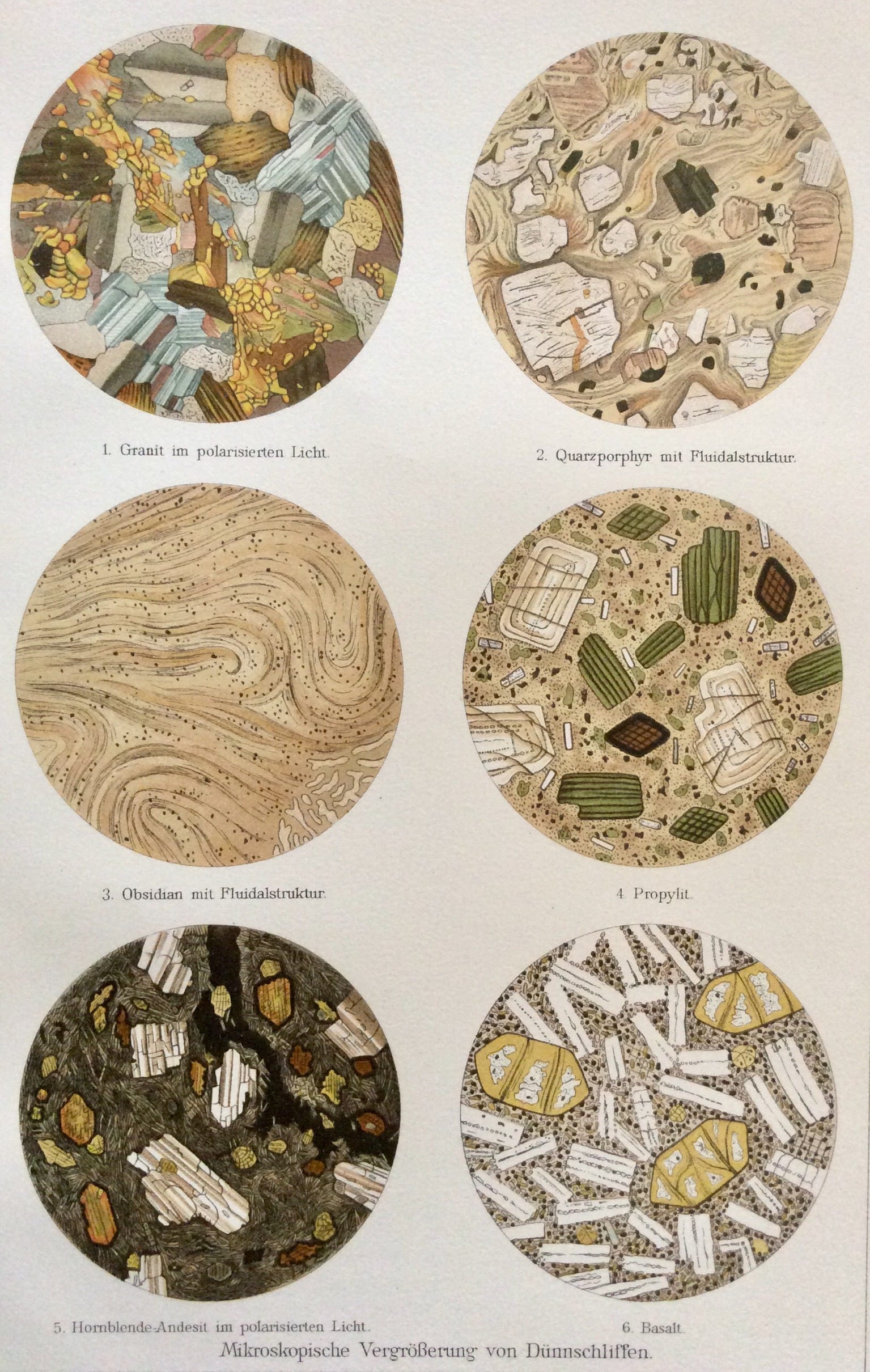 Antique 1890s German Print Minerals Rocks Crystals Microscope Image ...