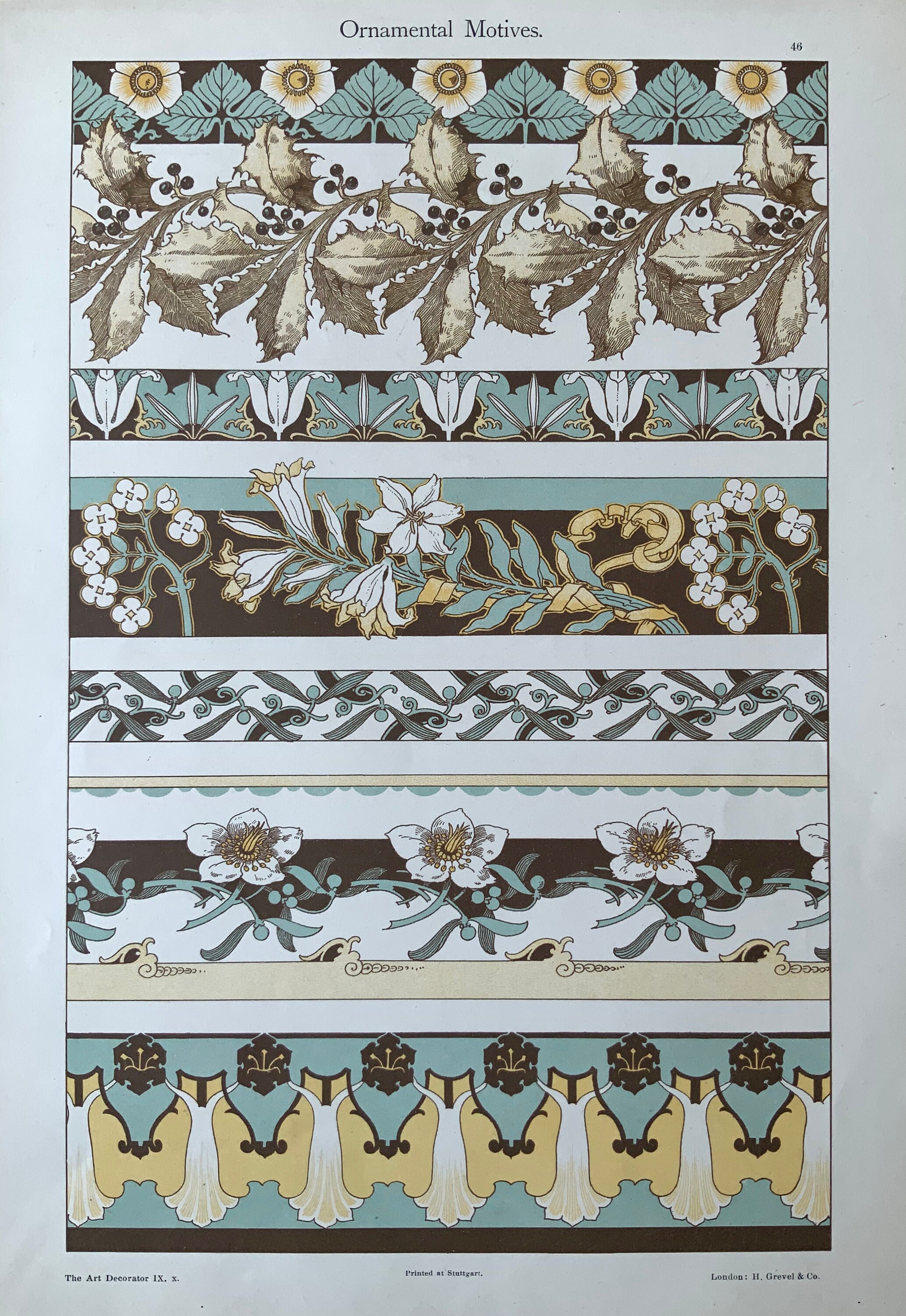 Antique Print 1890s Floral Lithograph Bookplate Ornamental Motif ART ...