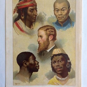 Antique Print 1890 Chromolithograph ETHNOLOGY Victorian Print ...