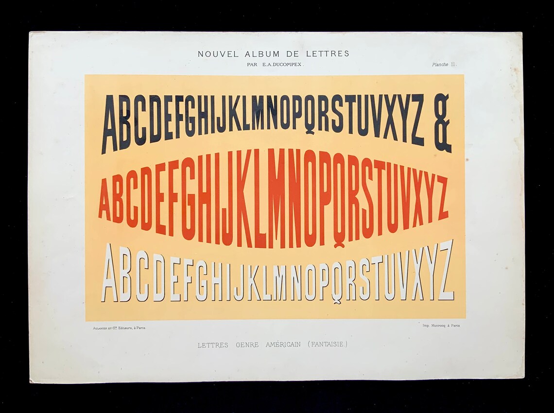 Rare 1885 TYPOGRAPHY ALPHABET Chromolithograph Antique Print Folio ...