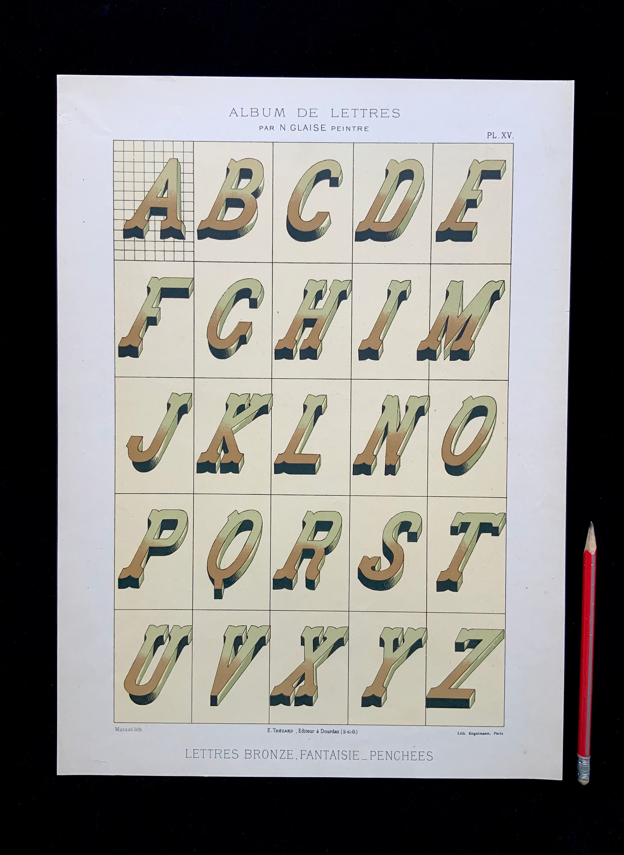 Rare 1900 TYPOGRAPHY ALPHABET Chromolithograph Antique Print Folio ...