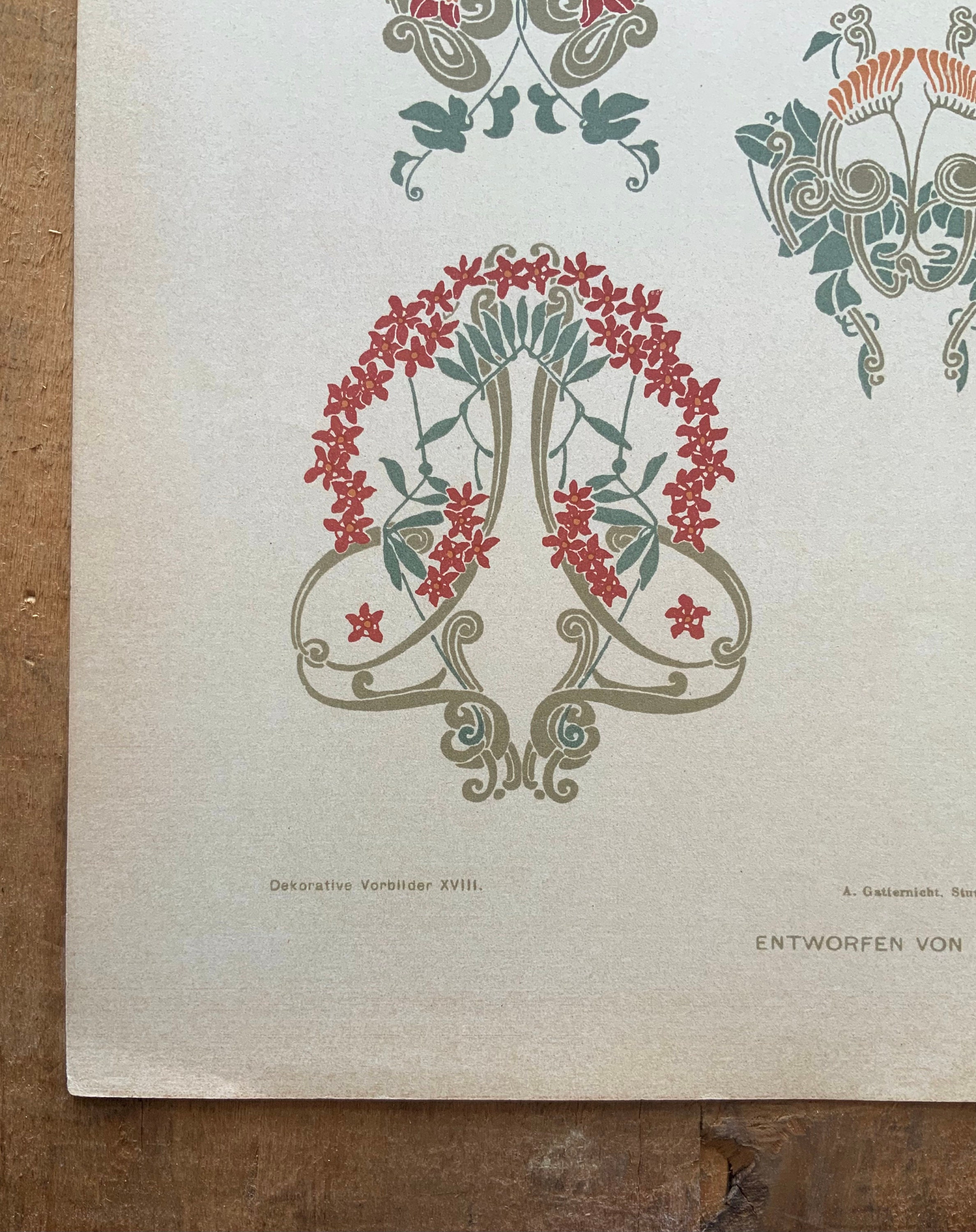 Antique 1907 JUGENDSTIL Ornamental Flower Bouquet Lithograph German ...