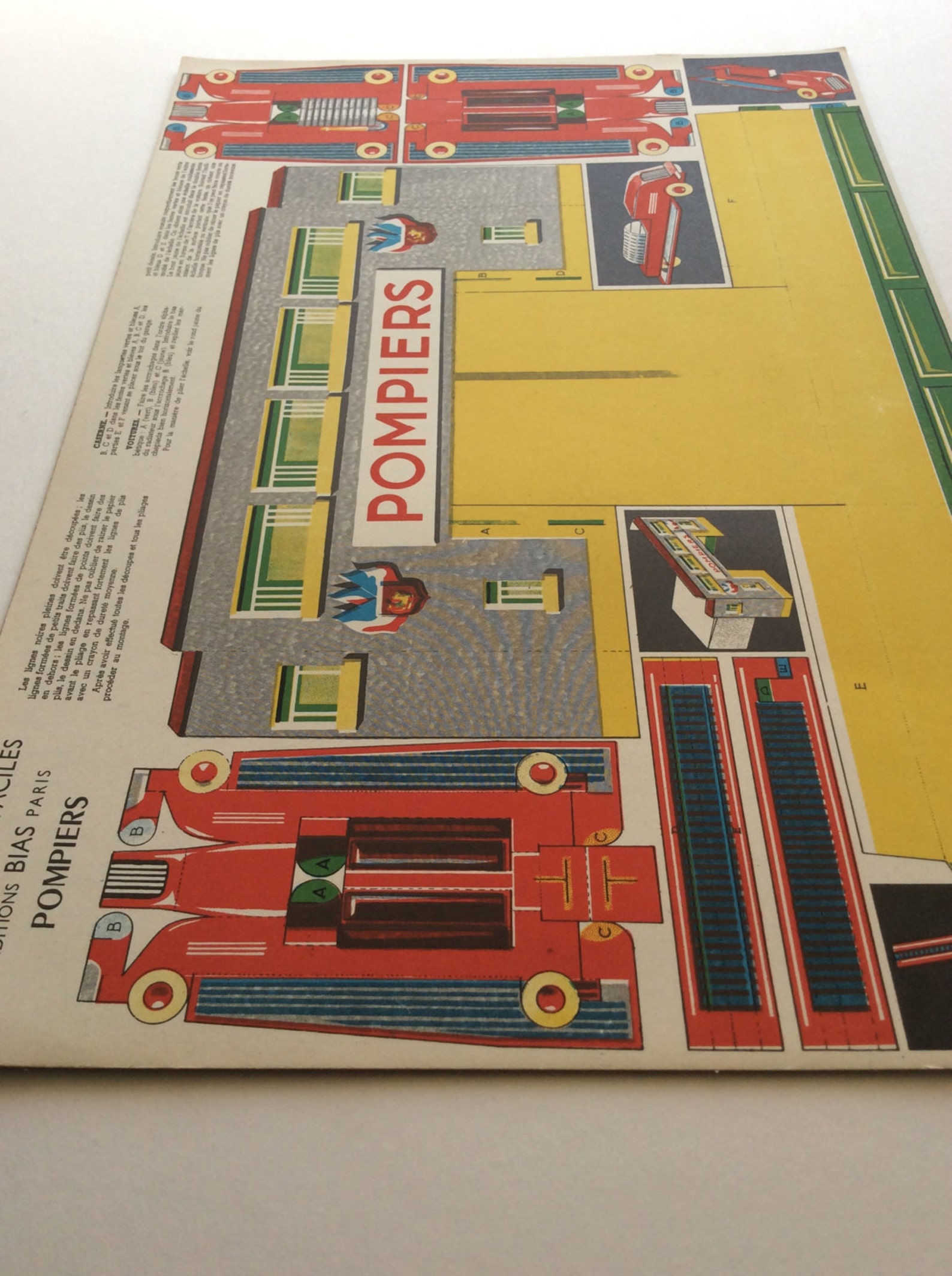 Vintage 1930s French CUT OUT Paper Model FIRE Station Fire Engine Card ...