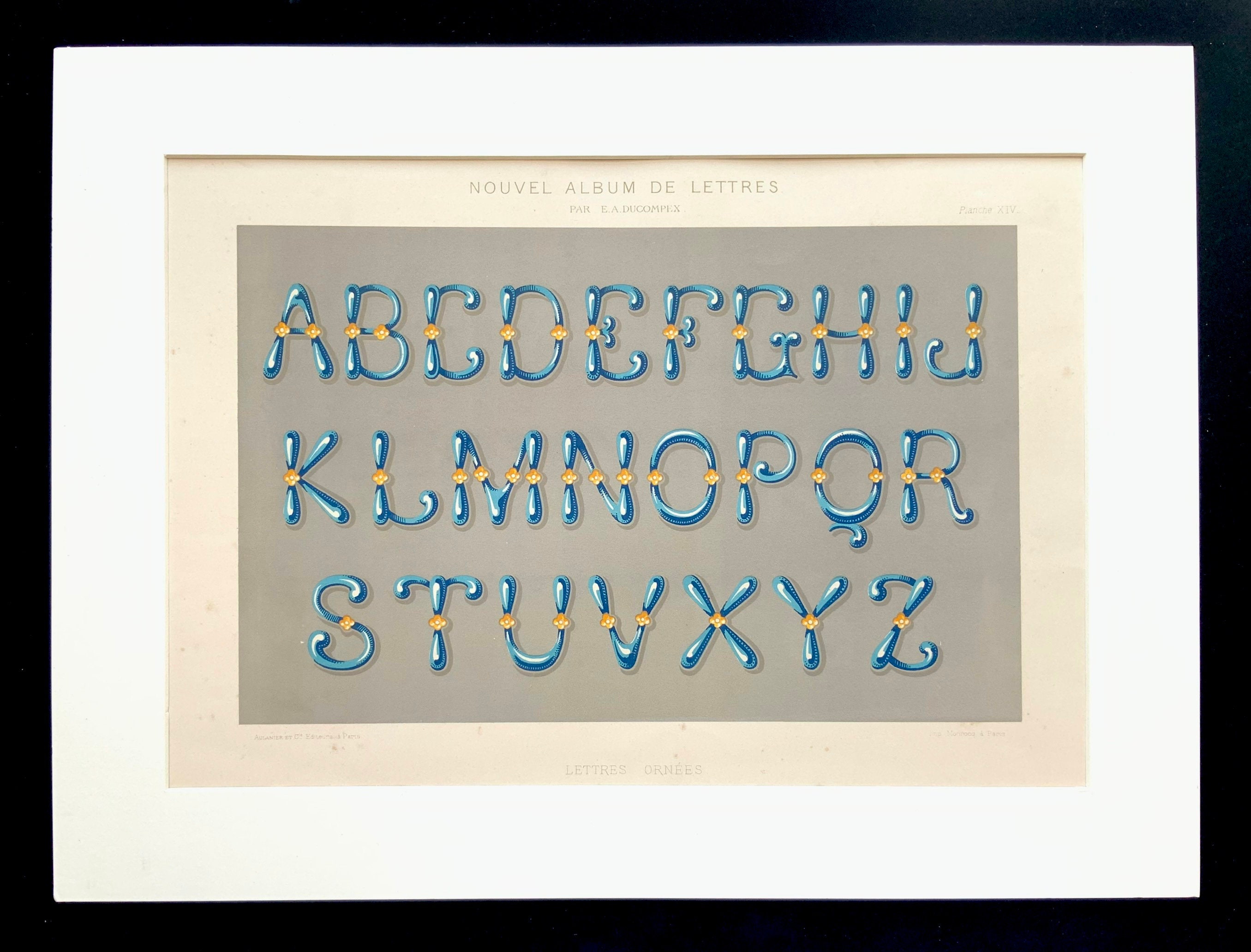 Rare 1885 TYPOGRAPHY ALPHABET Chromolithograph Antique Print Folio ...