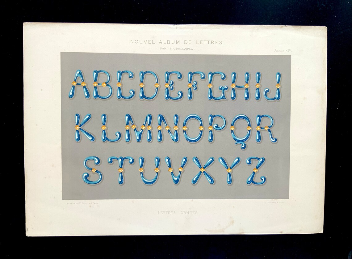 Rare 1885 TYPOGRAPHY ALPHABET Chromolithograph Antique Print Folio ...
