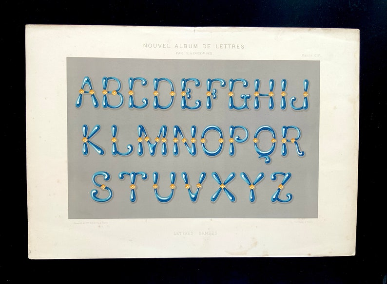 Rare 1885 TYPOGRAPHY ALPHABET Chromolithograph Antique Print Folio ...