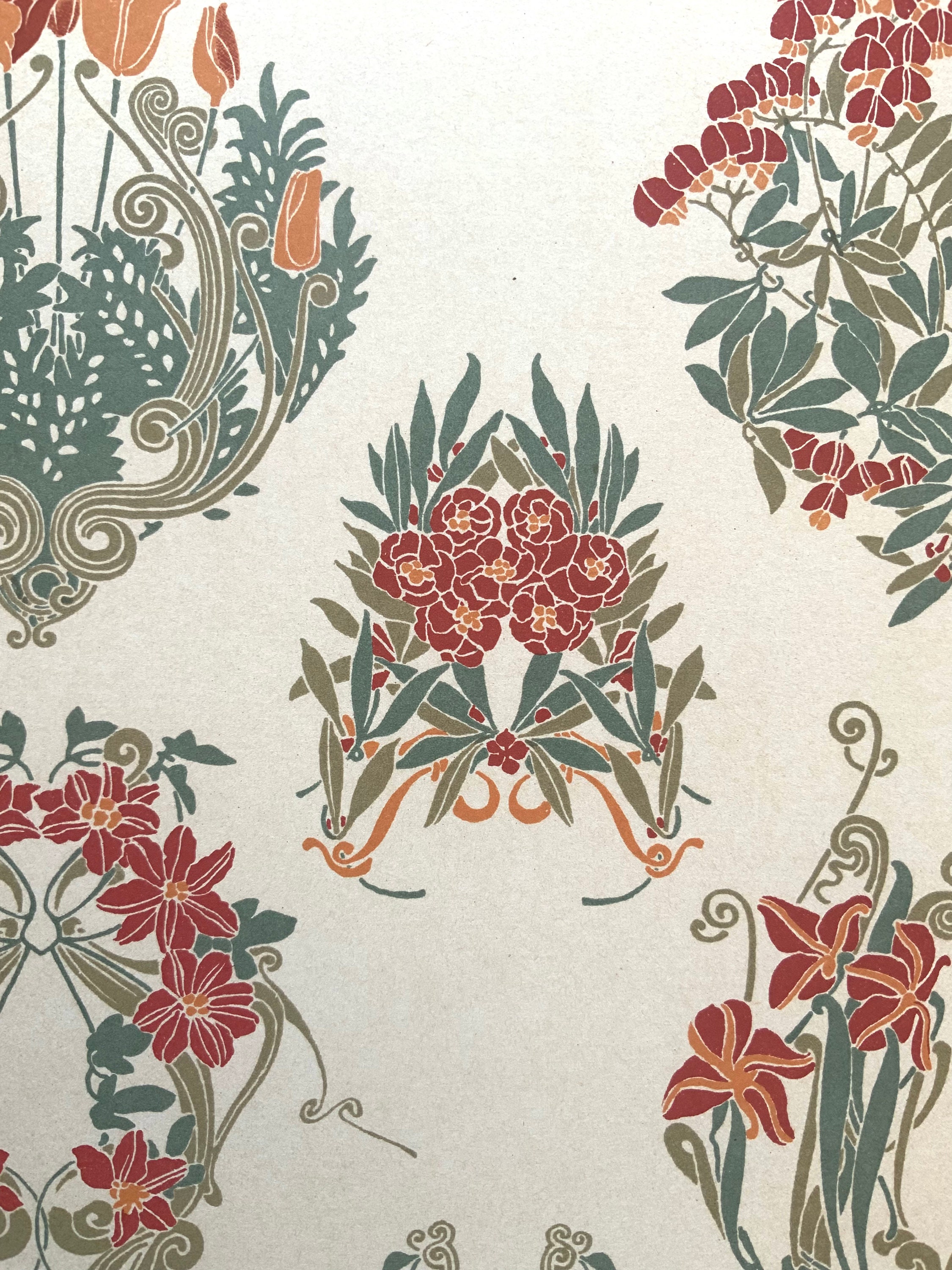Antique 1907 JUGENDSTIL Ornamental Flower Bouquet Lithograph German ...