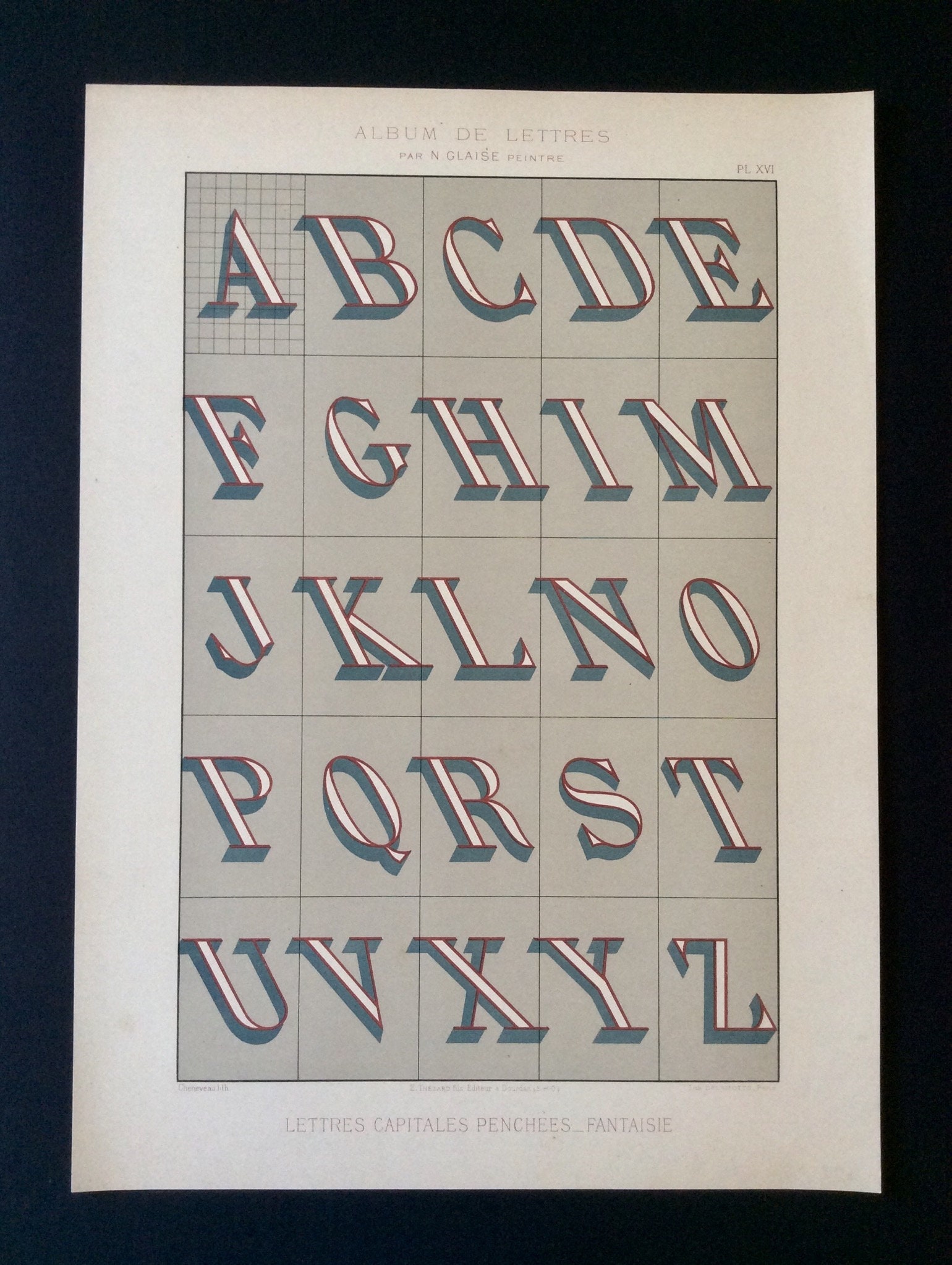 Rare 1900 TYPOGRAPHY ALPHABET Chromolithograph Antique Print Folio ...