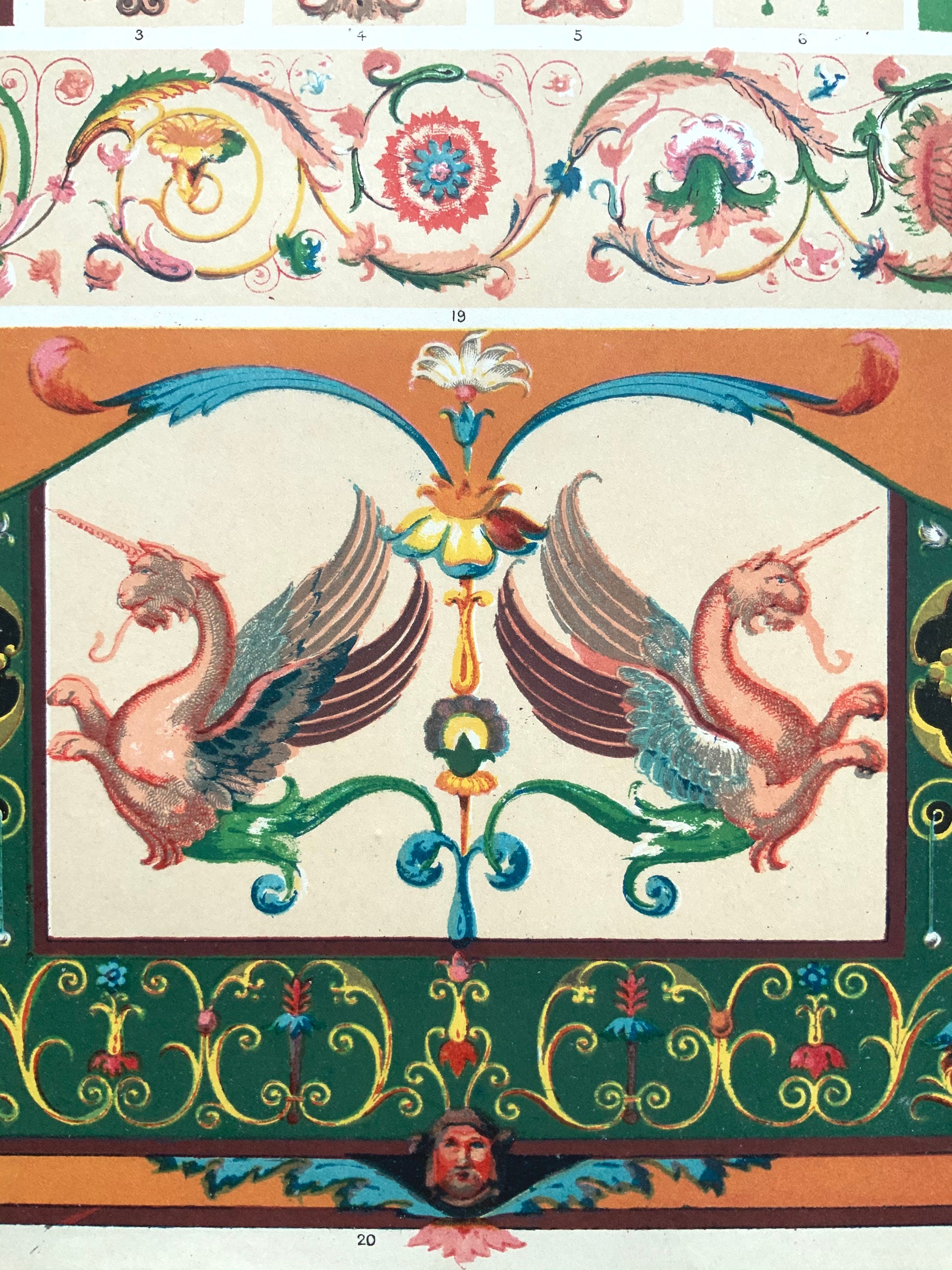 Antique Print 1856 ITALIAN Decorative Art MYTHICAL BEAST ...