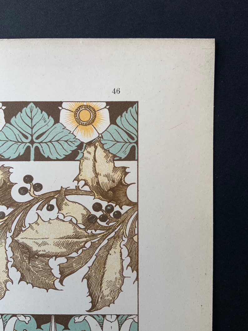 Antique Print 1890s Floral Lithograph Bookplate Ornamental Motif ART ...