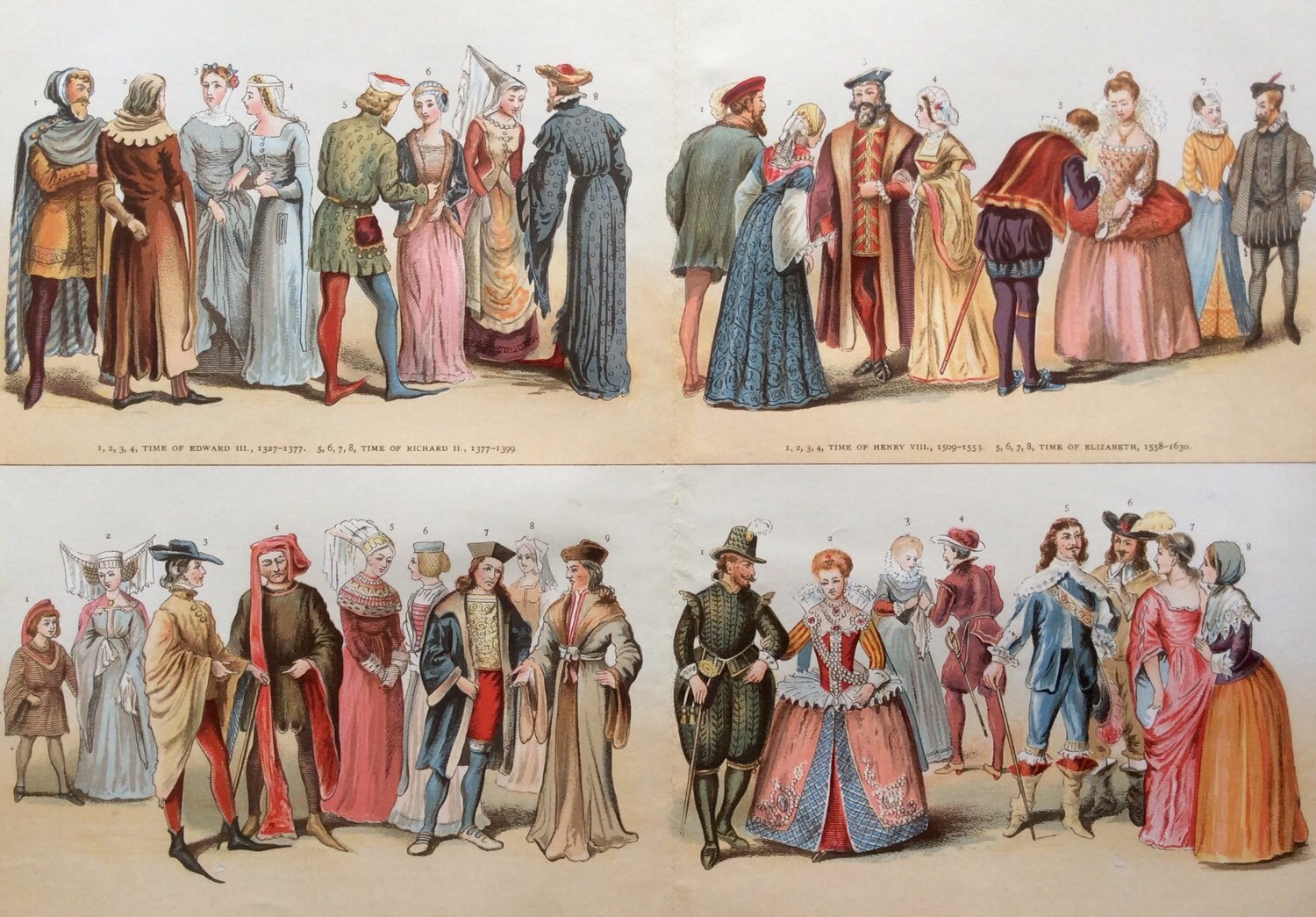 Antique Print Chromolithograph 1890 COSTUME FASHION Rare Bookplate ...