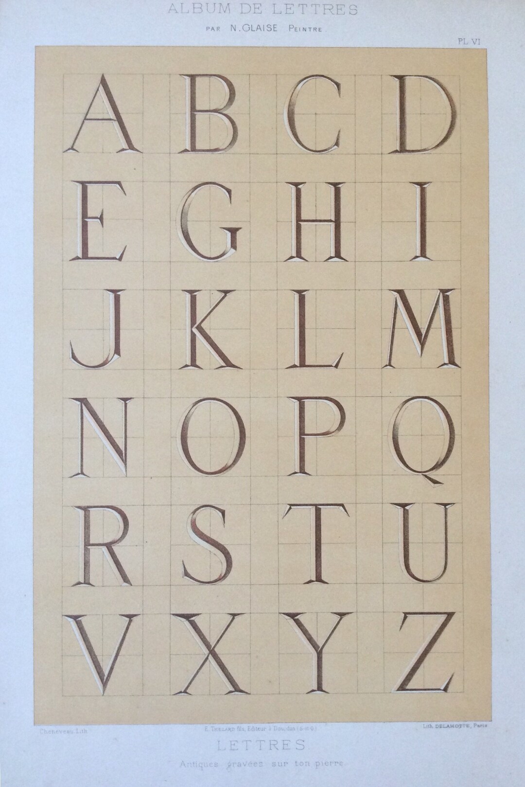 Rare 1900 TYPOGRAPHY ALPHABET Chromolithograph Antique Print Folio ...