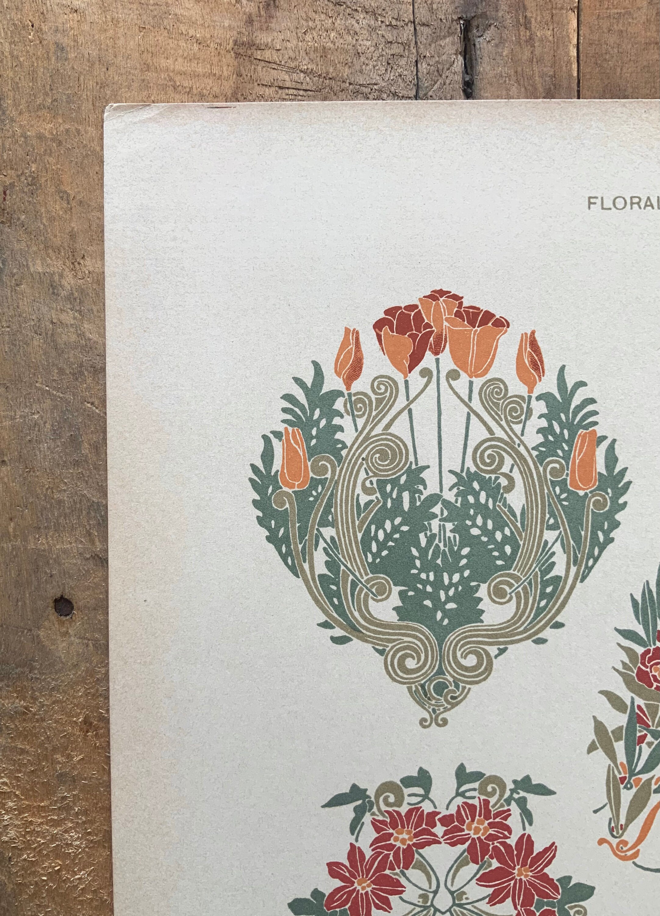 Antique 1907 JUGENDSTIL Ornamental Flower Bouquet Lithograph German ...