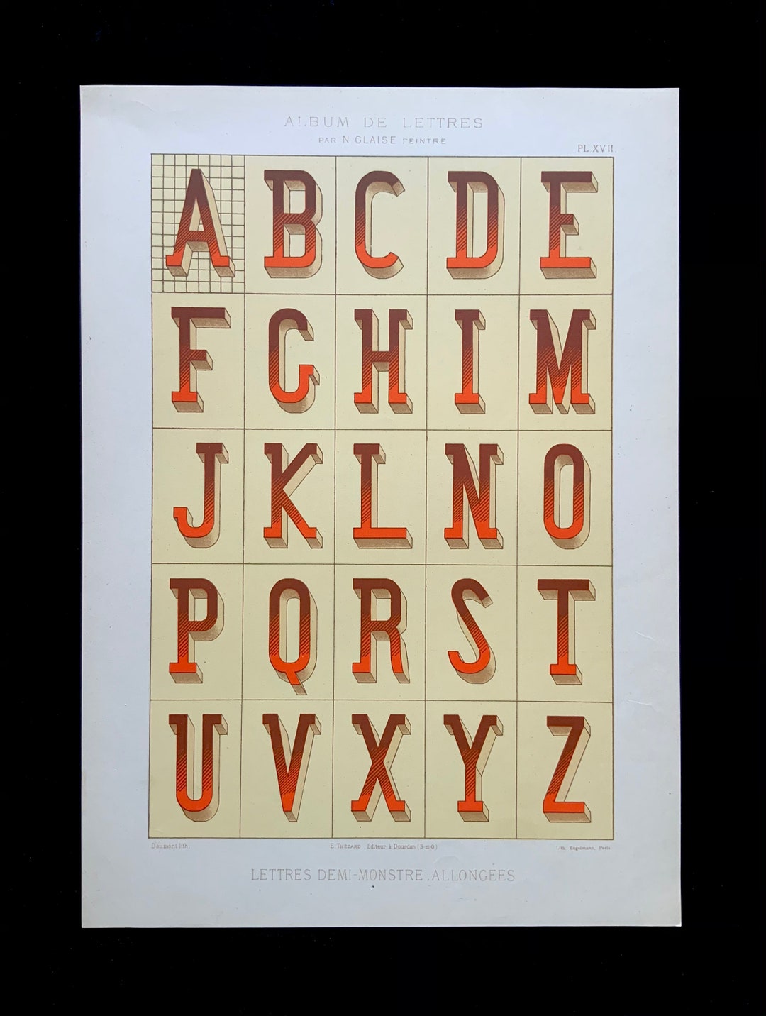 Rare 1900 TYPOGRAPHY ALPHABET Chromolithograph Antique Print Folio ...