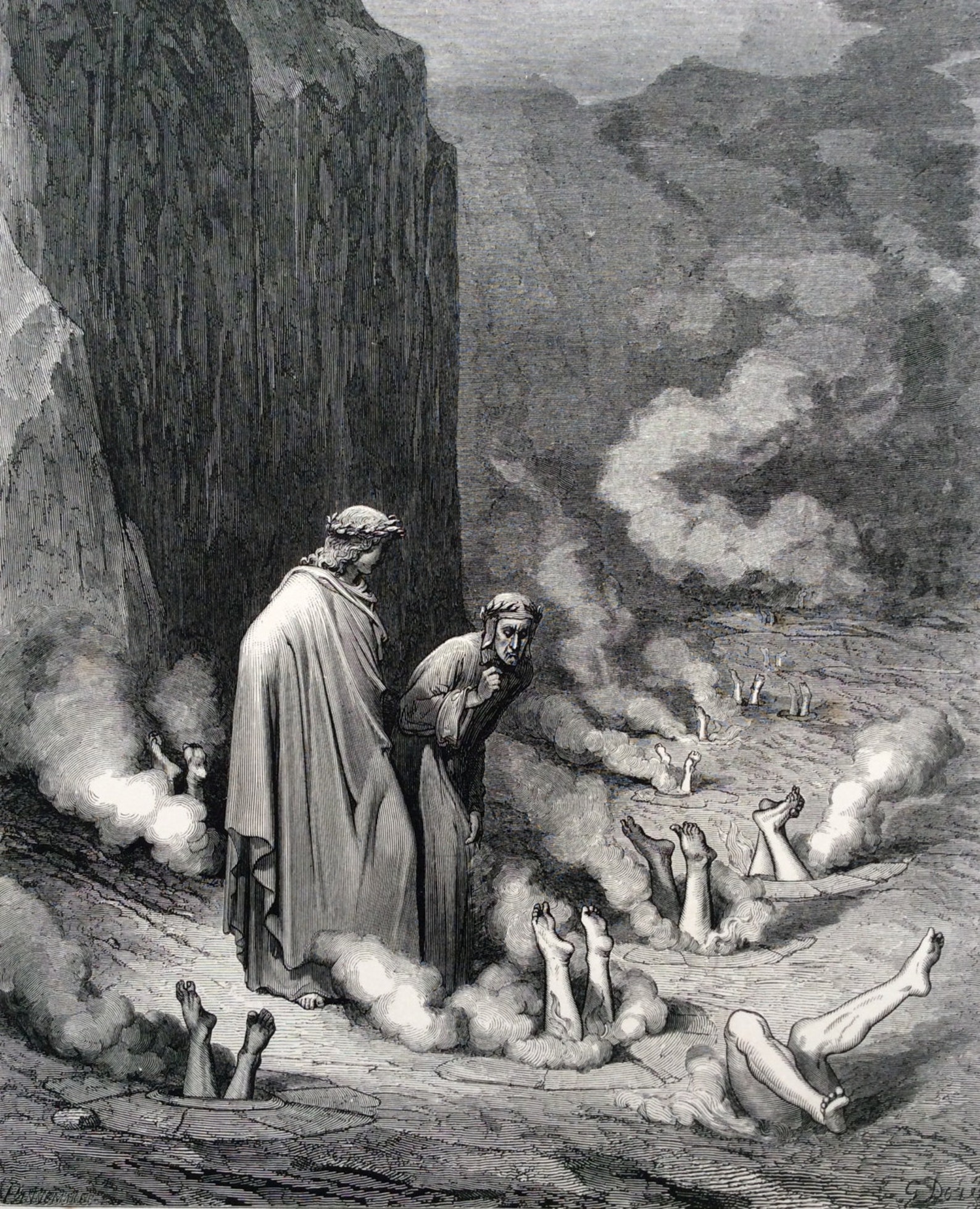 1870 DANTÉS INFERNO Antique HELL Engraving Gustave Doré 1st Edition ...