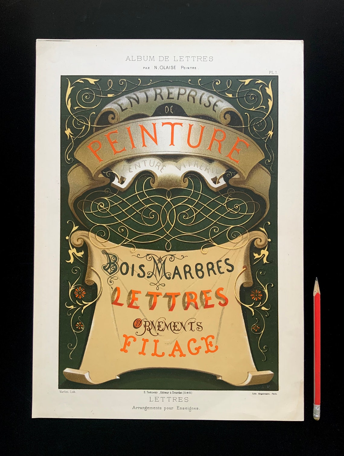 Rare 1900 TYPOGRAPHY ALPHABET Chromolithograph Antique Print | Etsy