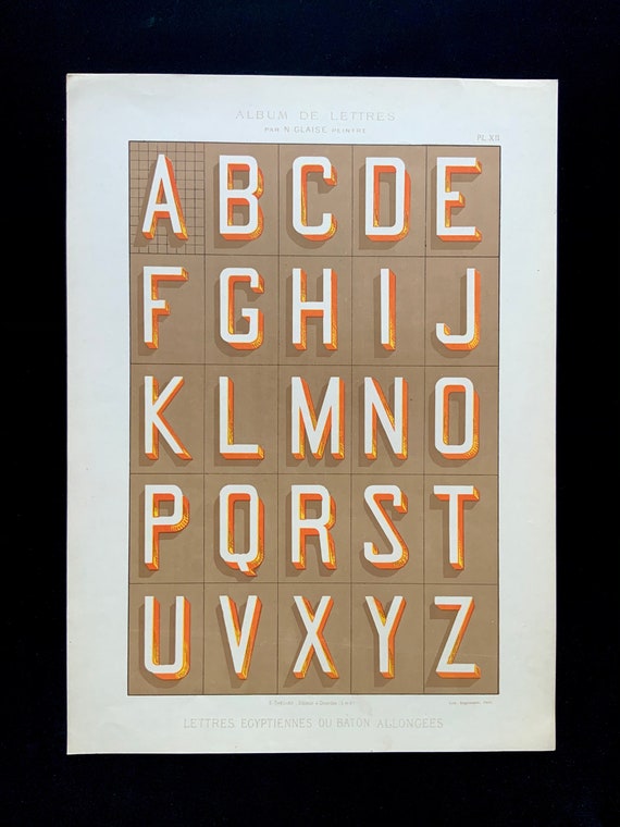 Rare 1900 TYPOGRAPHY ALPHABET Chromolithograph Antique Print | Etsy
