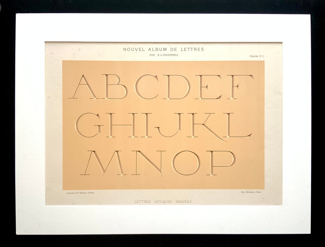 Rare 1885 TYPOGRAPHY ALPHABET Lithograph Antique Print Folio Plate Deco ...