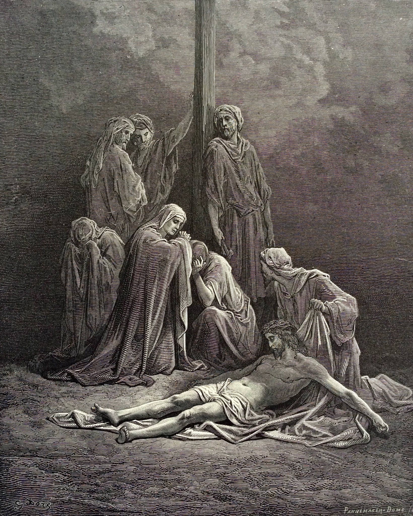 DEAD CHRIST JESUS 1870 Antique Engraving Gustave Doré Bible Crucifixion ...