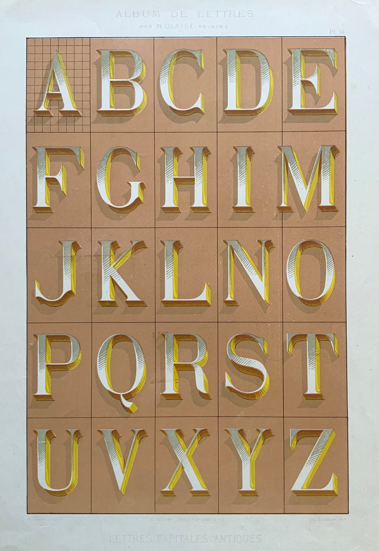 Rare 1900 TYPOGRAPHY ALPHABET Chromolithograph Antique Print Folio ...