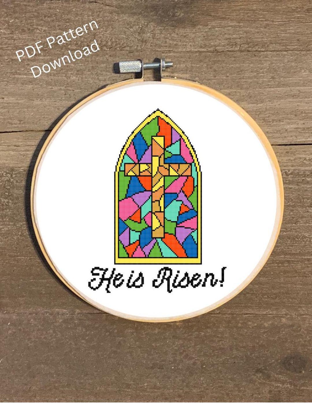 He is Risen Stained Glass Window Easter Cross Stitch Pattern, Easter ...