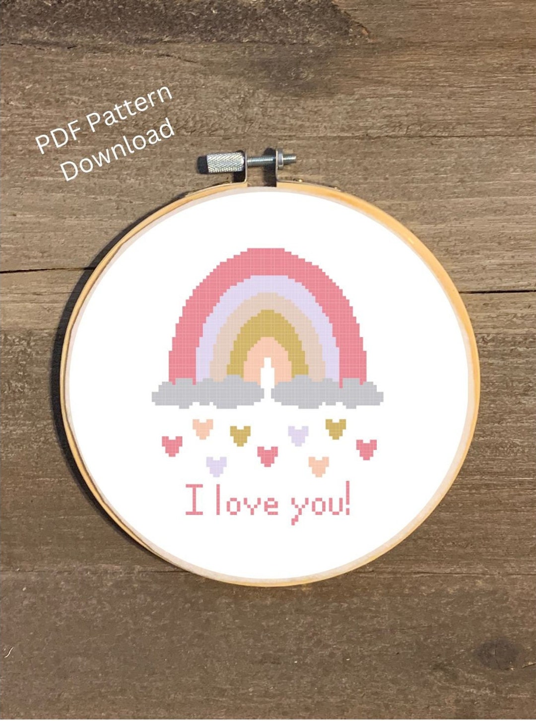 I Love You Rainbow Cross Stitch Chart, Cute Rainbow With Hearts Cross ...