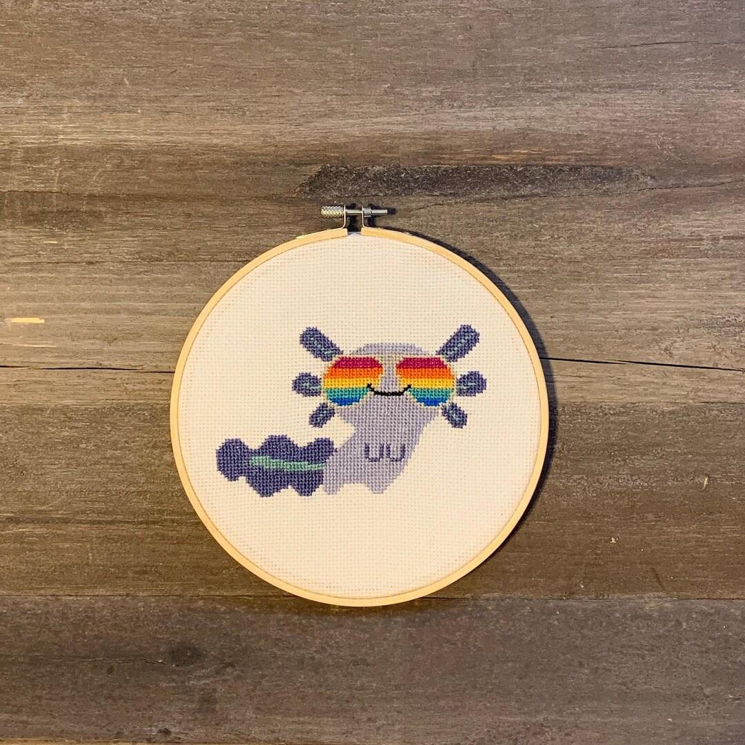 Axolotl Framed Cross Stitch, Cute Axolotl Finished Cross Stitch ...