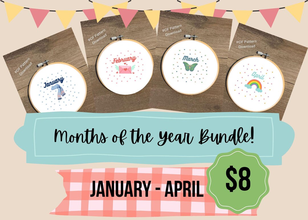Months of the Year Cross Stitch Chart Bundle January February March ...