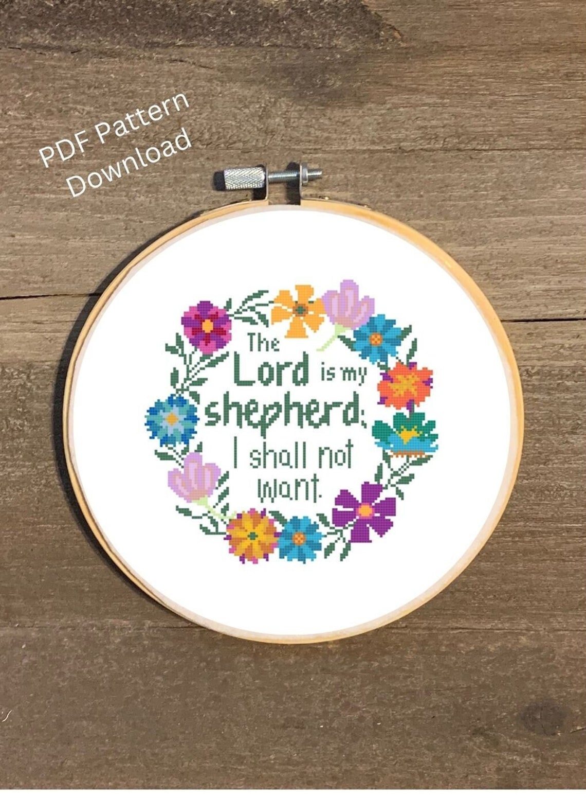 Psalm 23 Floral Wreath Cross Stitch Pattern (PDF Download) - Etsy