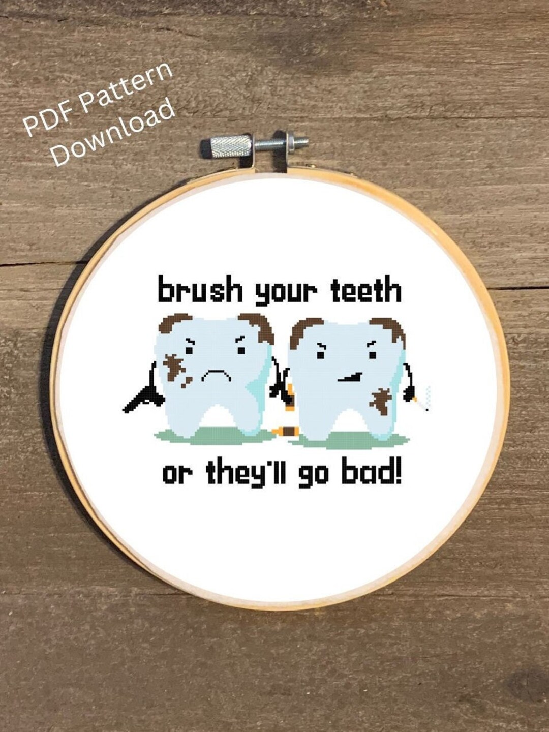 Brush Your Teeth Cross Stitch Pattern, Tooth Teeth Cross Stitch Chart ...