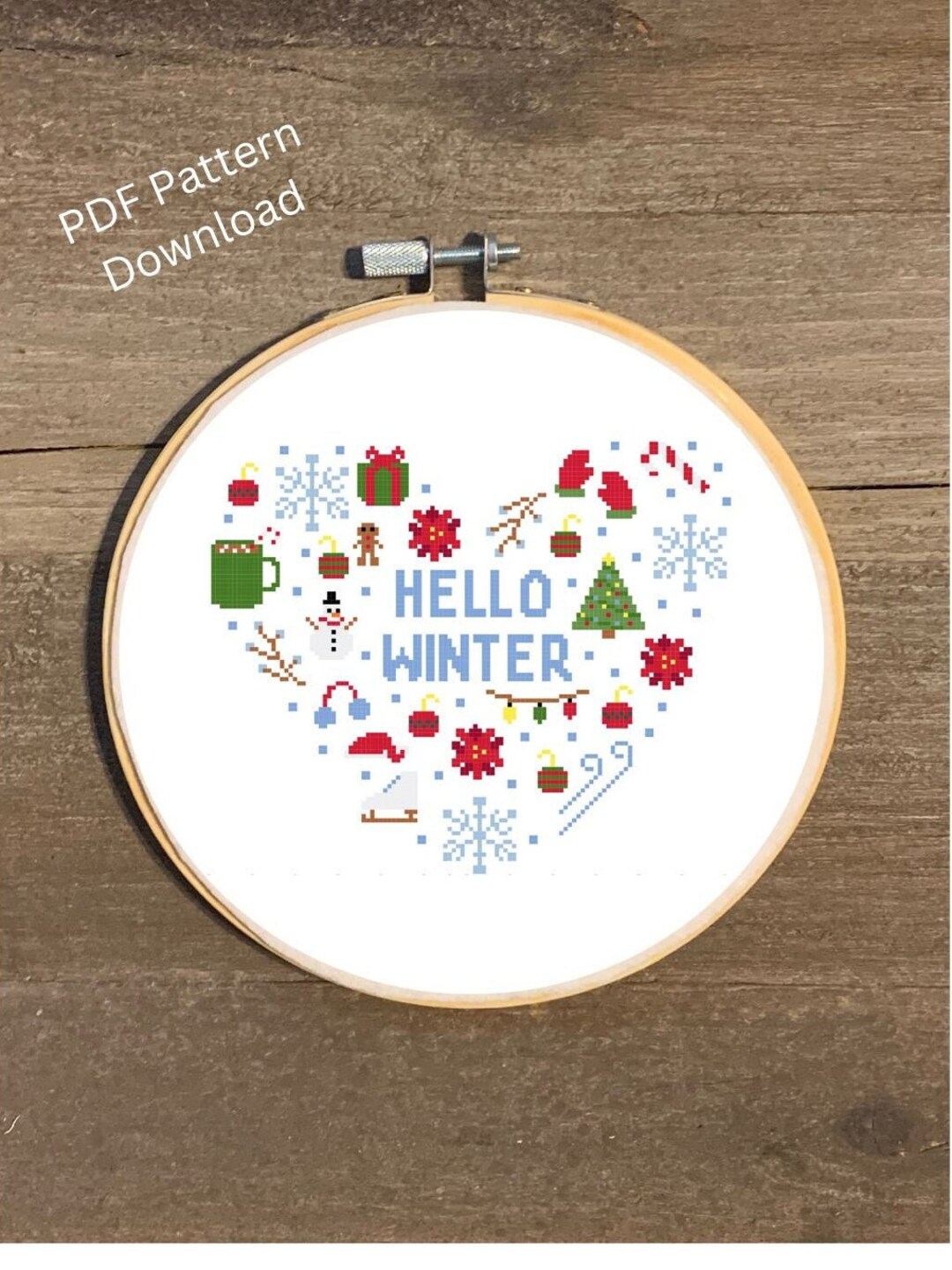 Hello Winter Cross Stitch Chart, Winter Cross Stitch Pattern, Seasonal ...
