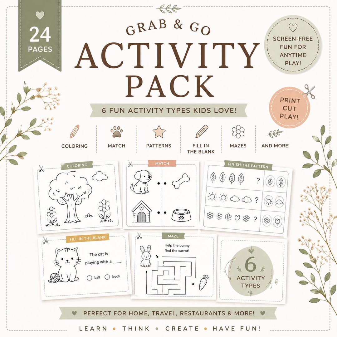 Kids Activity Pack | Coloring, Mazes, Patterns, Matching (digital ...