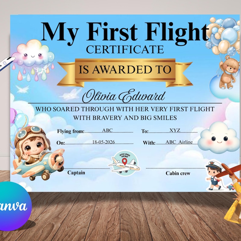 Baby First Flight Certificate - Etsy