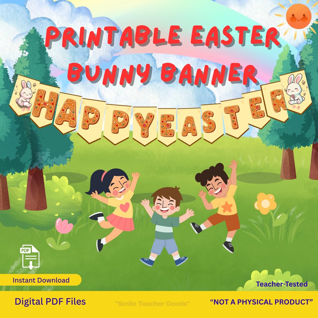 Printable Easter Bunny Banner, Happy Easter Bunting for Classroom ...