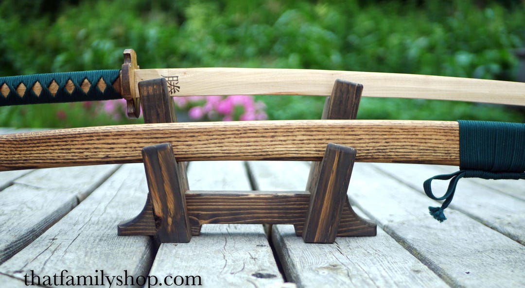 Double Katana Sword Display Stand, Japanese Samurai Katana Rack Holder ...